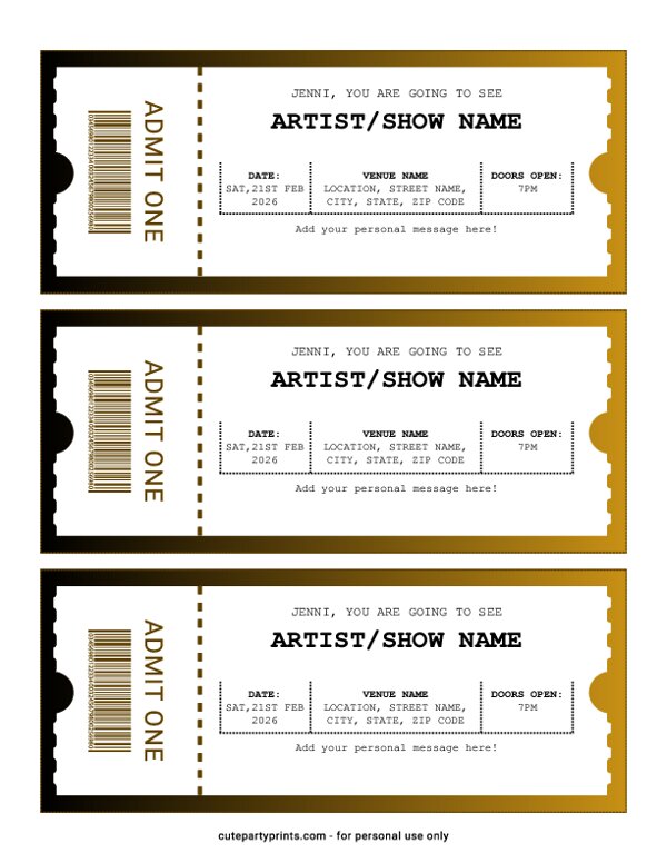 Free Printable Concert Ticket Template | Editable Event Ticket