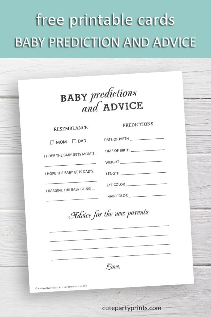 Baby Prediction and Advice Cards Free Printable