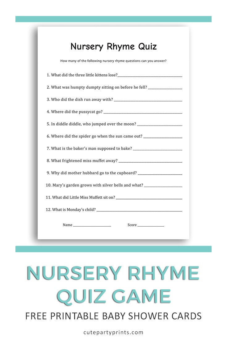 Free Printable Baby Shower Nursery Rhyme Game Free Printable Baby Shower Nursery Rhyme Game