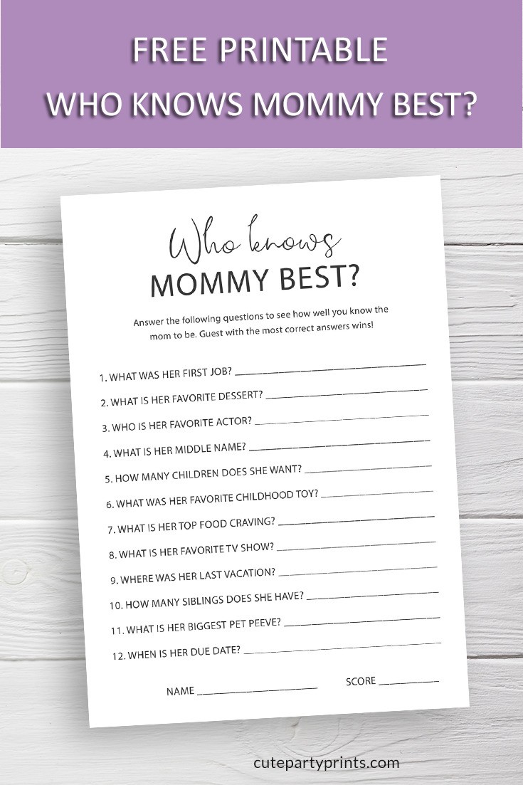 Free Printable Who Knows Mommy Best Baby Shower Game